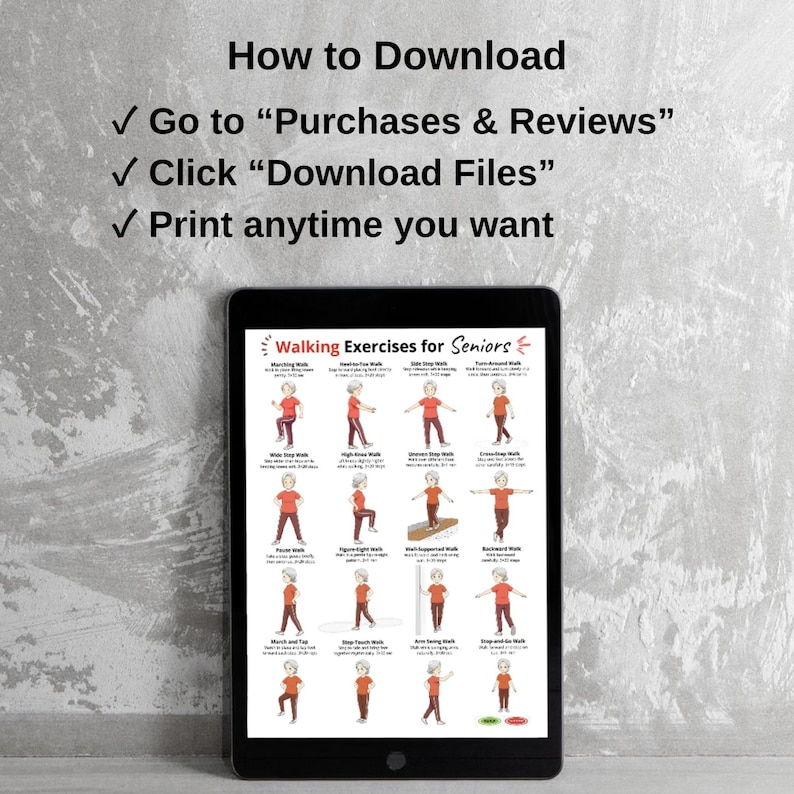 Walking Exercises for Seniors Printable Chart, Indoor Low Impact Home ...