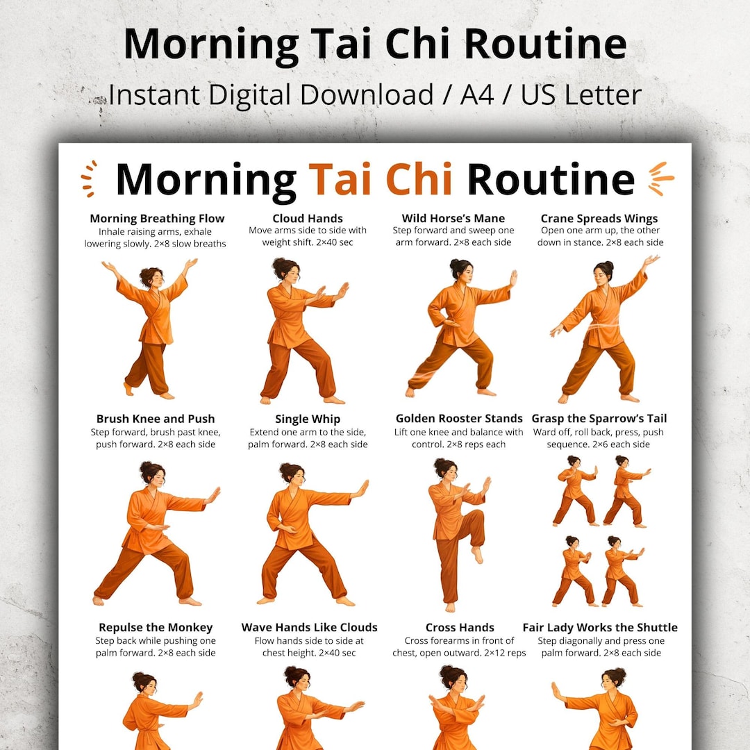 Morning Tai Chi Routine Poster Printable PDF, Tai Chi Exercises for ...
