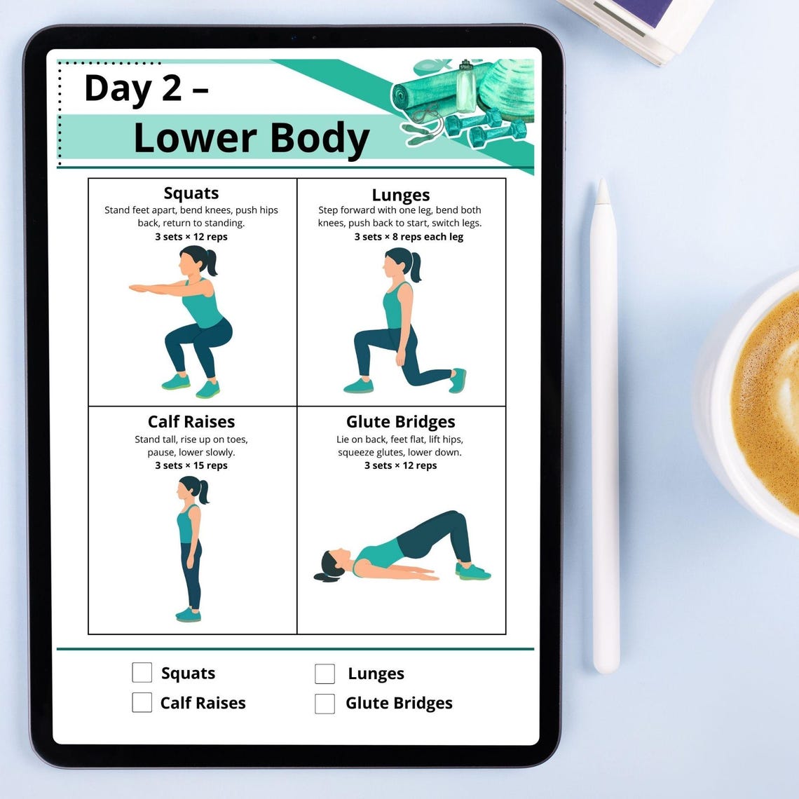 7-day Home Workout Plan for Women – Printable Exercise Chart, Full Body ...