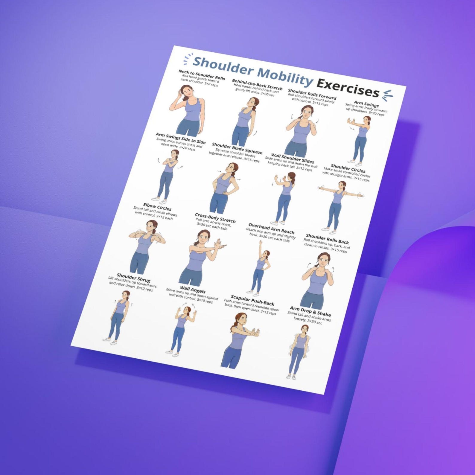 Shoulder Exercises Printable, Posture & Arm Exercises at Home, Upper ...