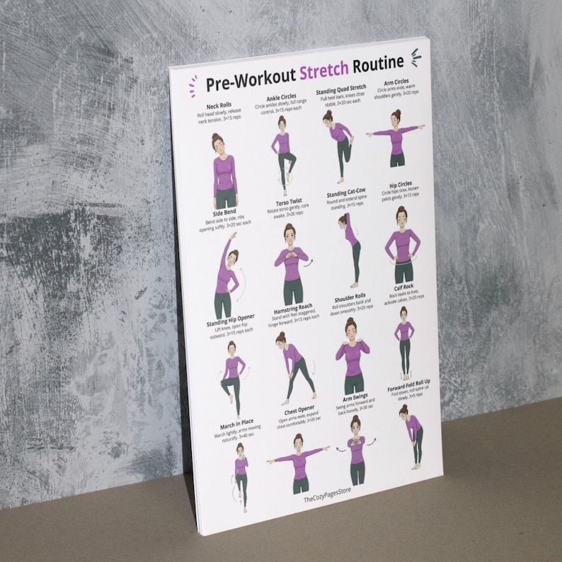 Pre Workout Stretch Routine Poster PDF, Dynamic Warm up Stretch ...