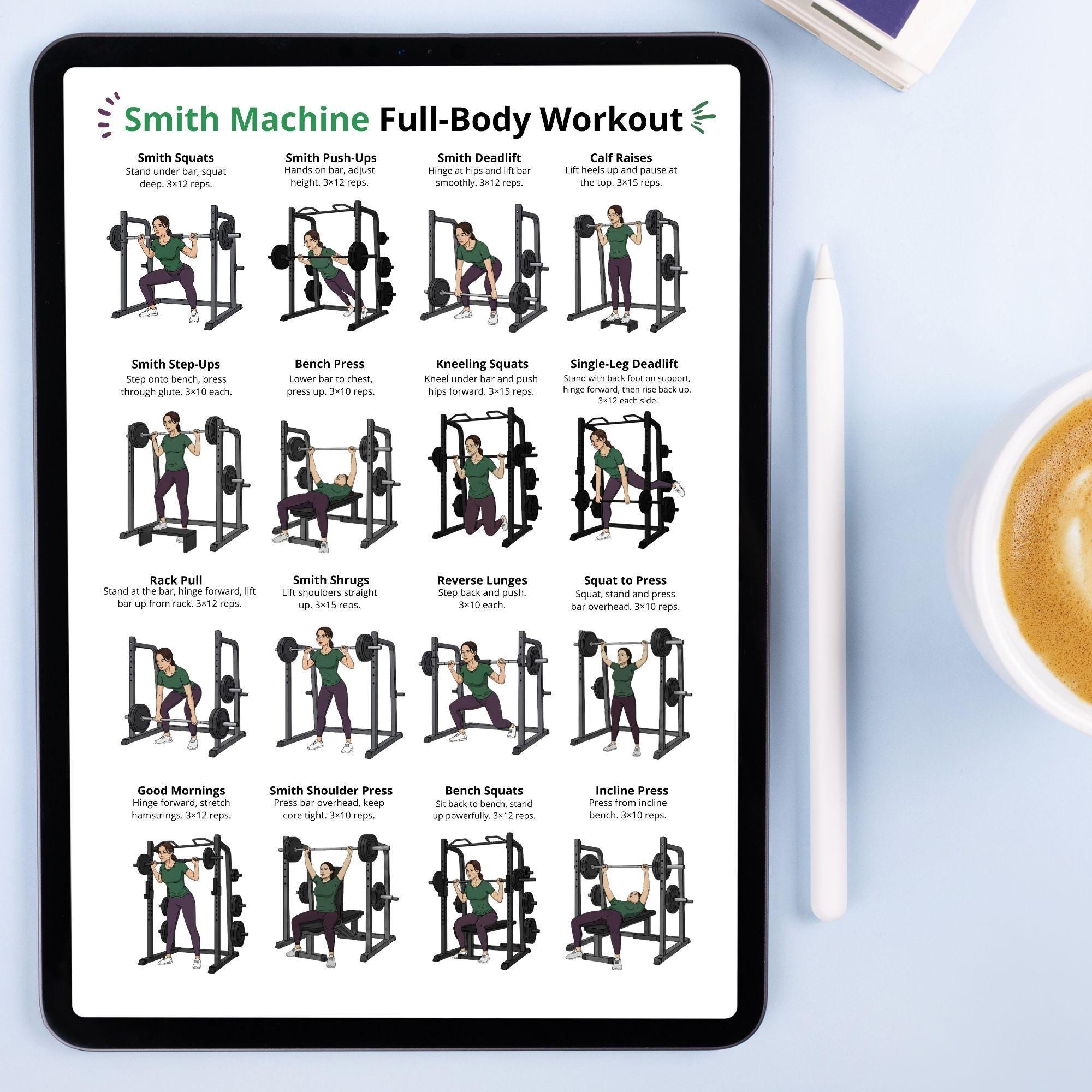 Smith Machine Full Body Workout Poster, Gym Exercise Chart, Smith ...