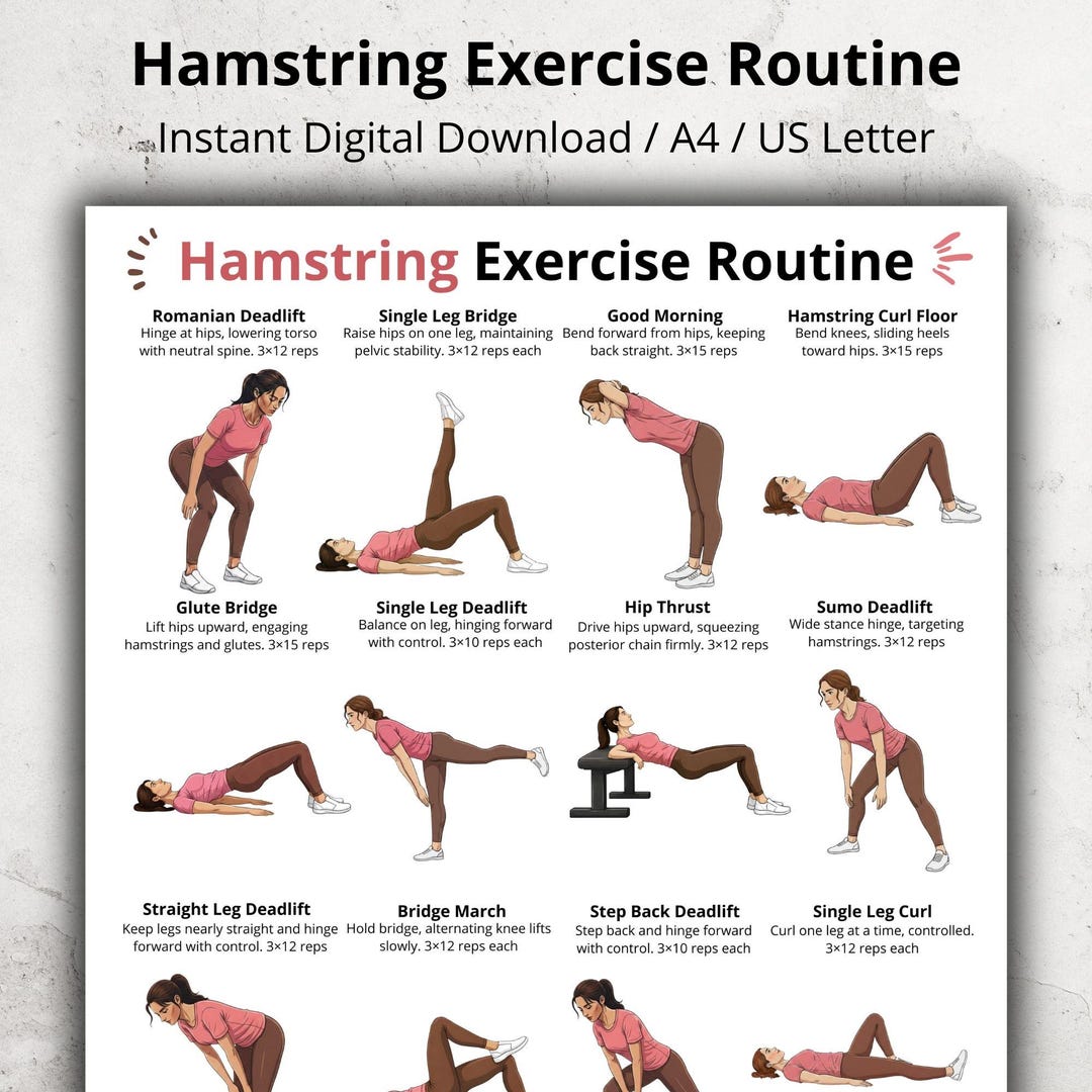 Hamstring Exercises, Hamstring Workout Chart Printable, Leg Day Lower ...