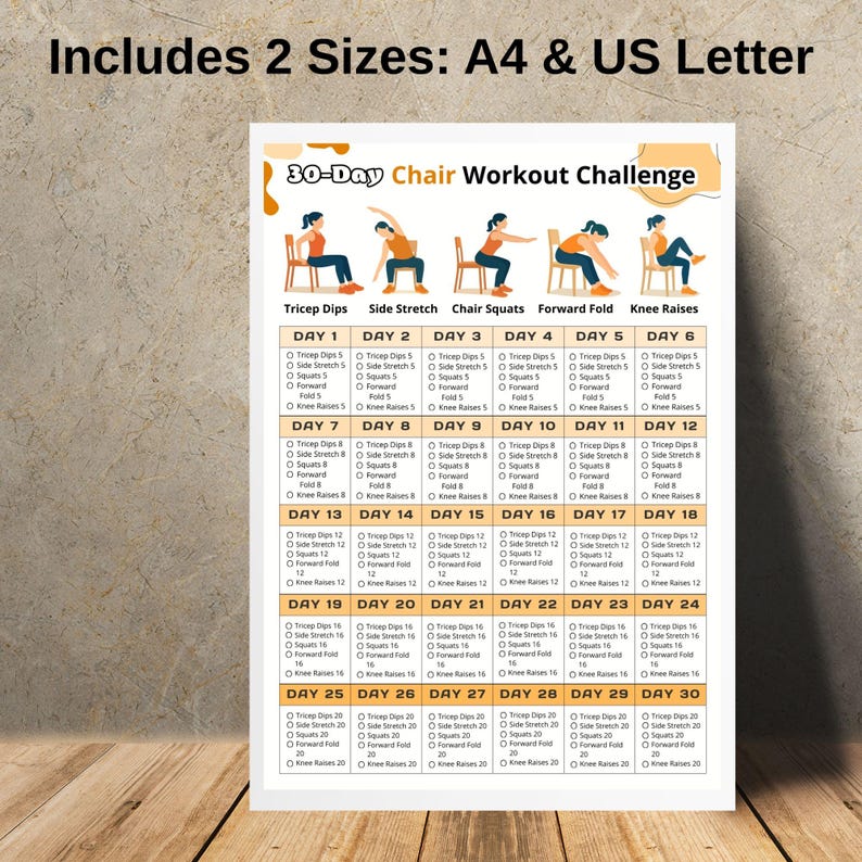 30-day Chair Workout Challenge – Exercise Chart, Senior and Women ...