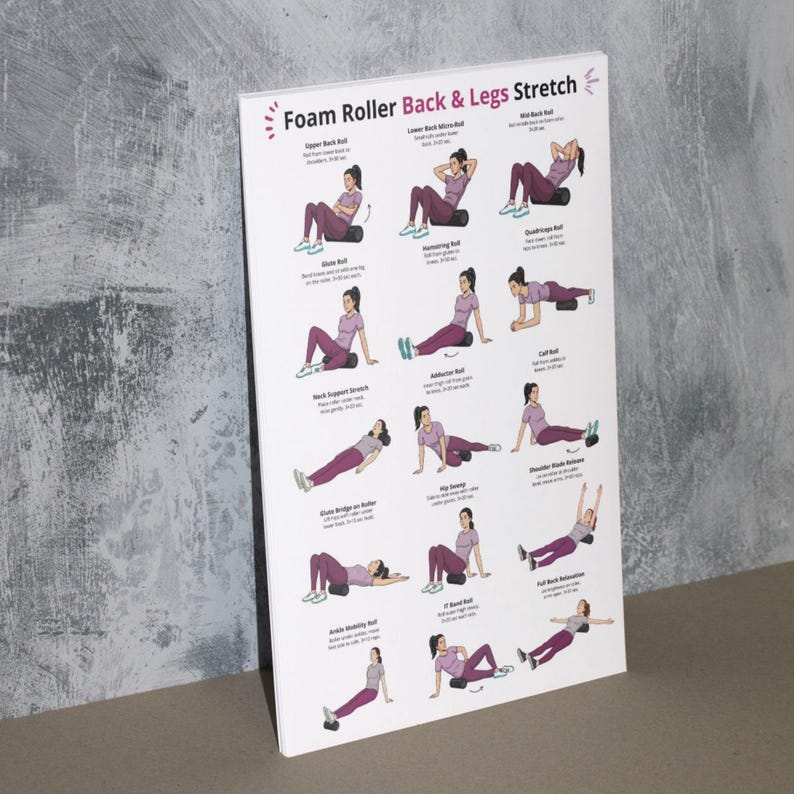 Foam Roller Back & Legs Stretch Poster, Printable Foam Roller Exercises ...