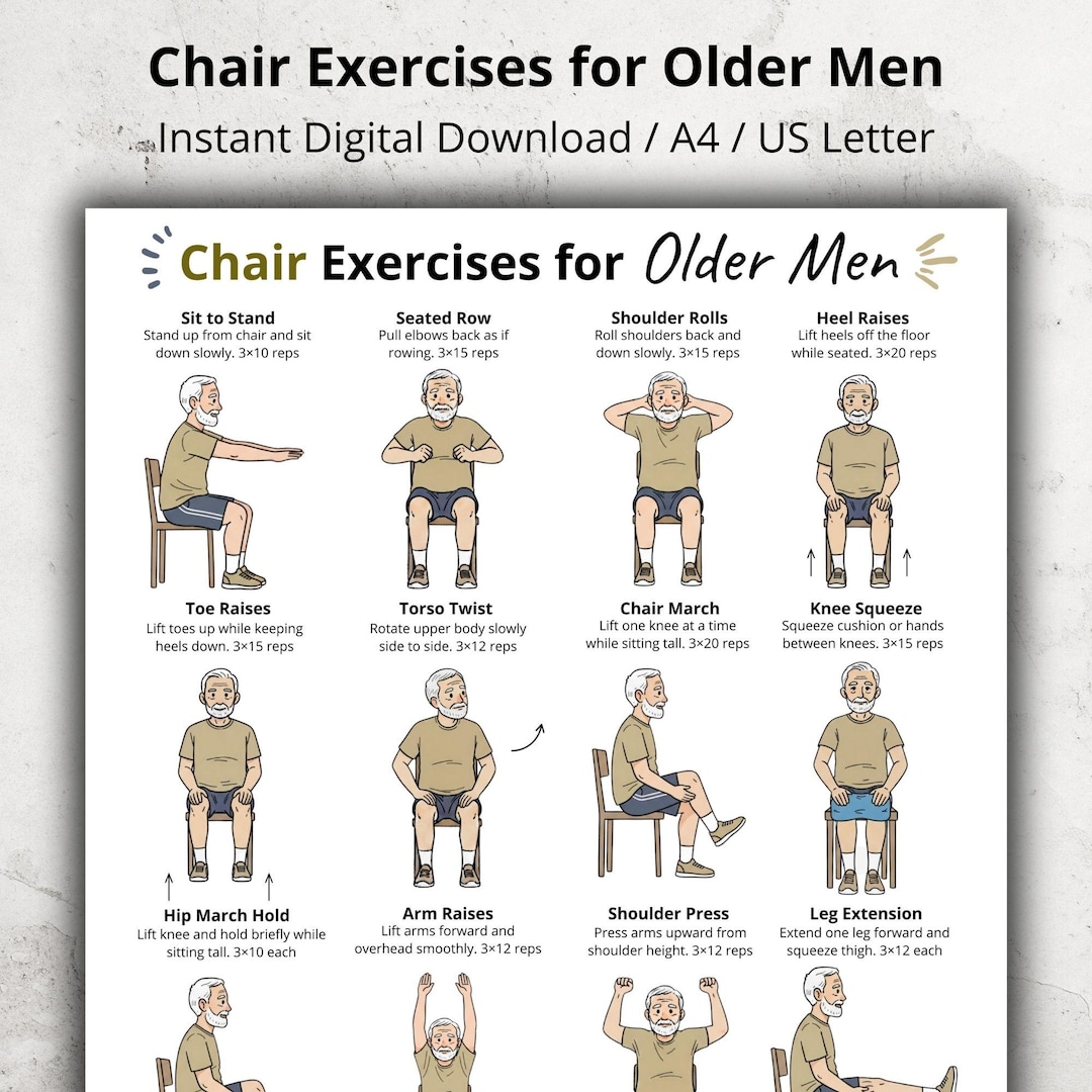 Chair Exercises for Older Men, Seated Exercise Chart for Seniors, Full ...