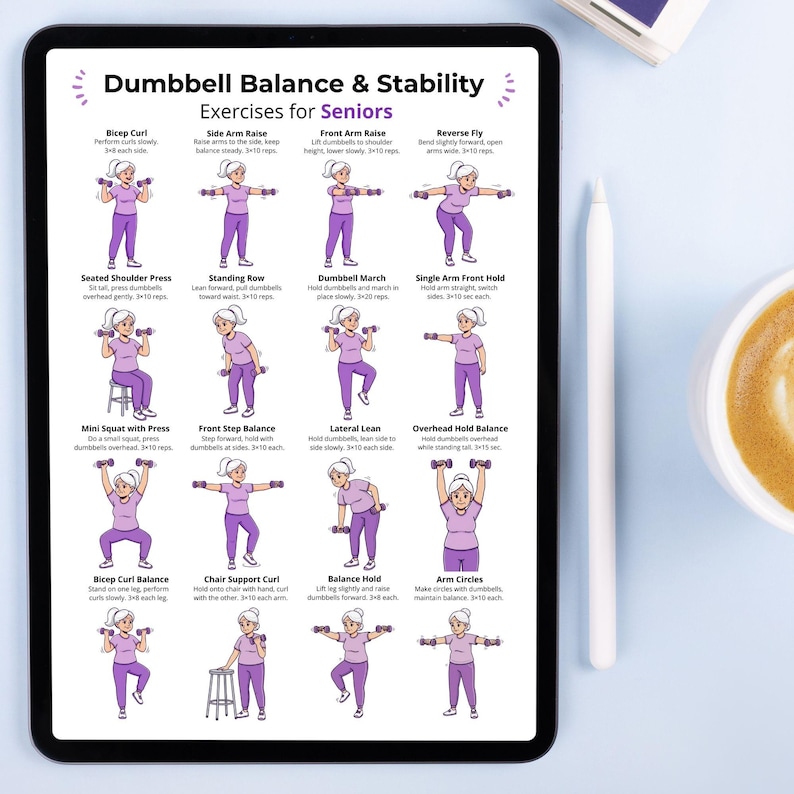 Dumbbell Exercises for Seniors Printable | Balance & Stability PDF ...