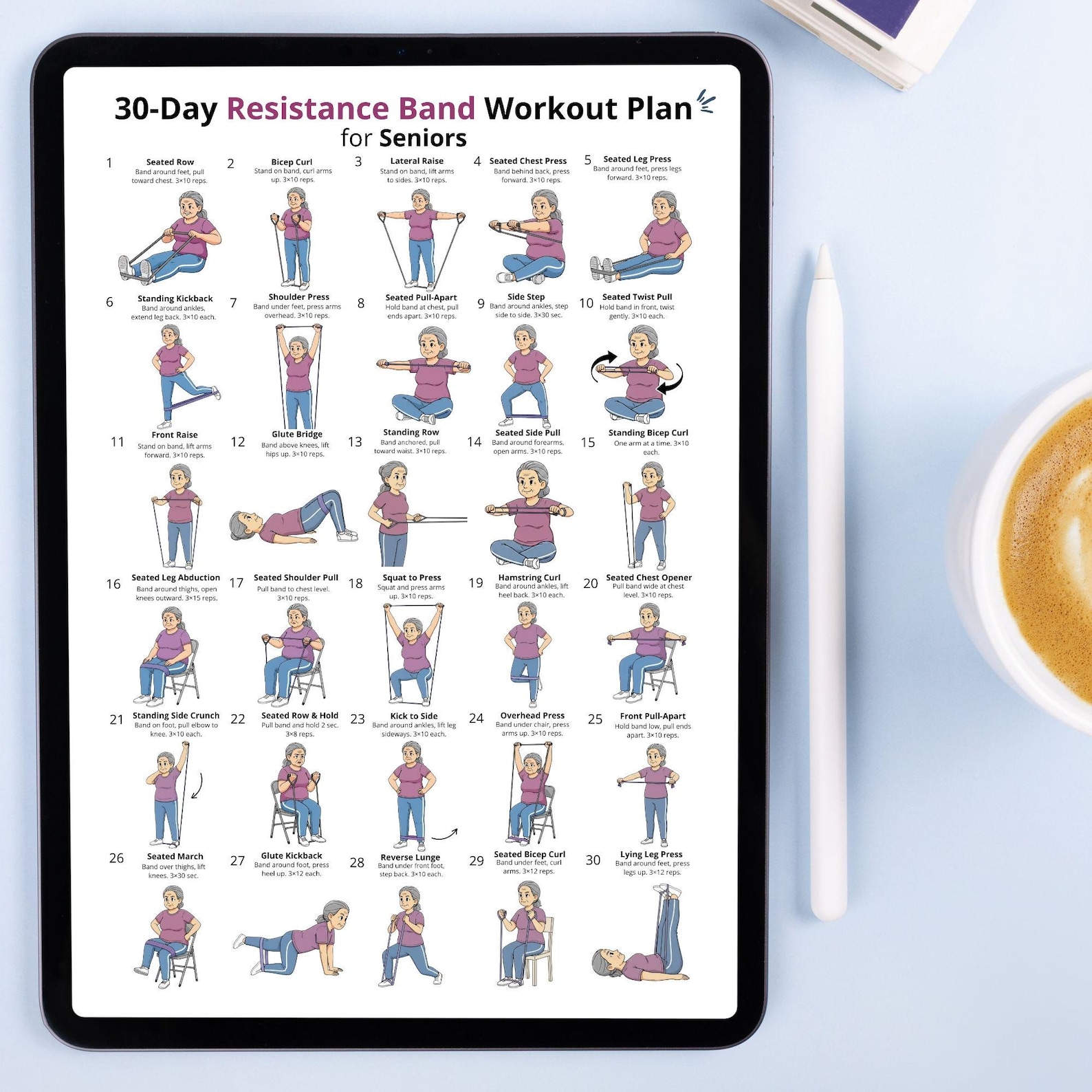30 Day Resistance Band Workout Challenge for Seniors, Printable Seated ...