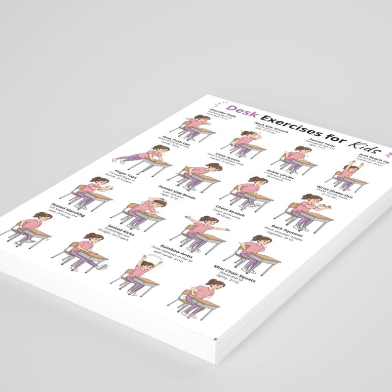Desk Exercises for Kids Printable | Classroom Chair Activities | Seated ...