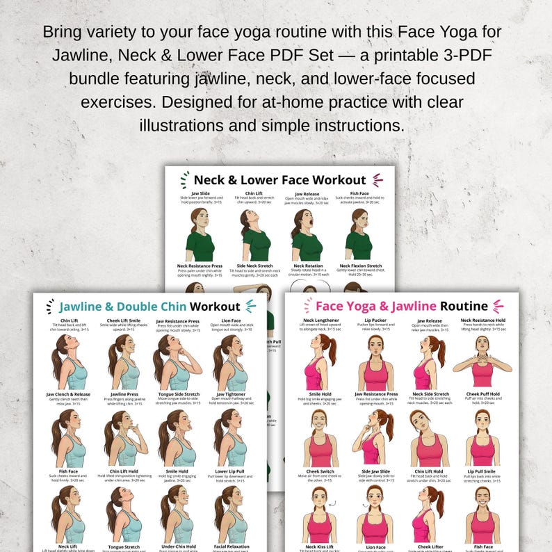 Face Yoga & Jawline Exercise Posters Set – Double Chin Exercises and ...