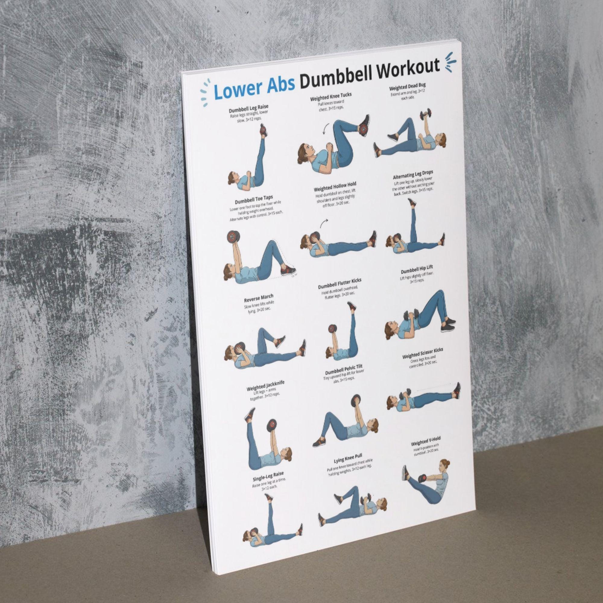Lower Abs Dumbbell Workout Printable, Weighted Ab Exercises Chart, Core ...