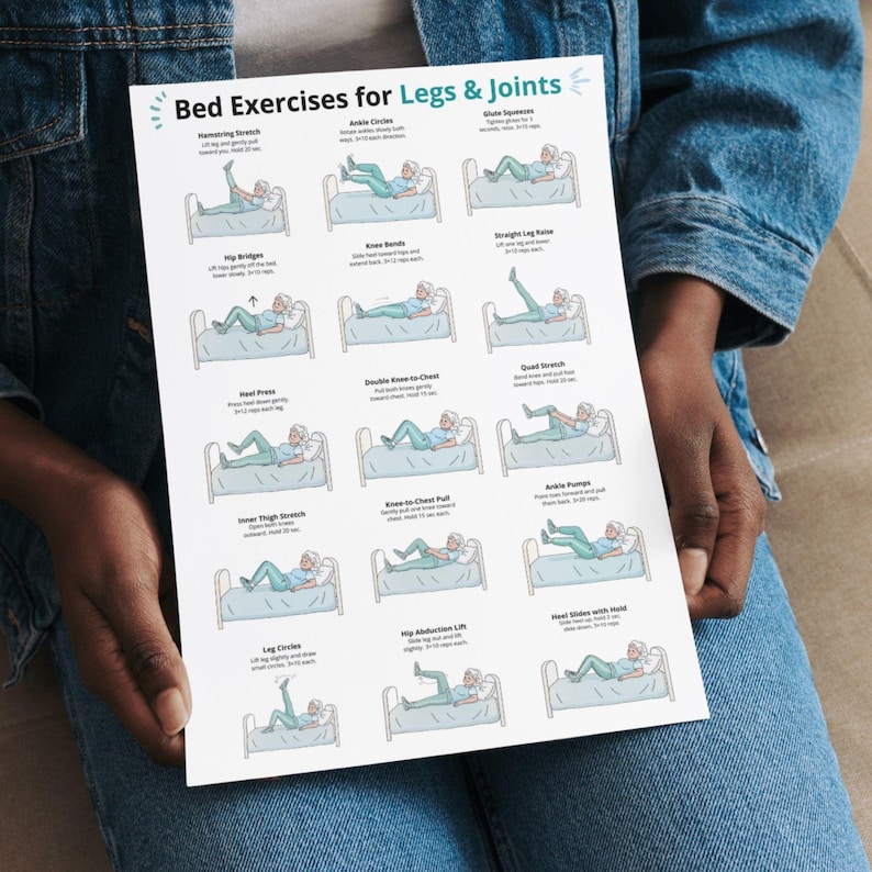 Bed Exercises for Legs & Joints Printable, Senior Bed Routine Chart ...
