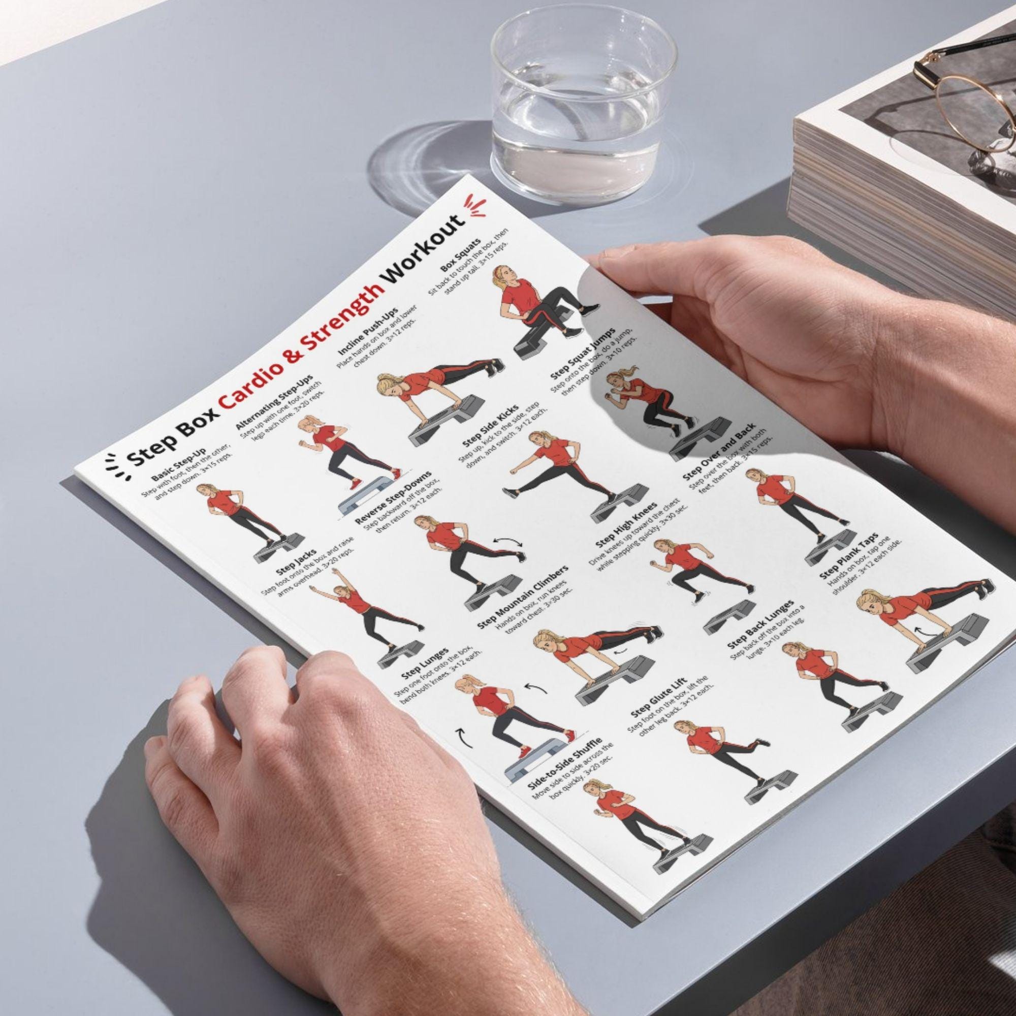 Step Box Workout Poster PDF, Aerobic Step Cardio Exercises Chart ...