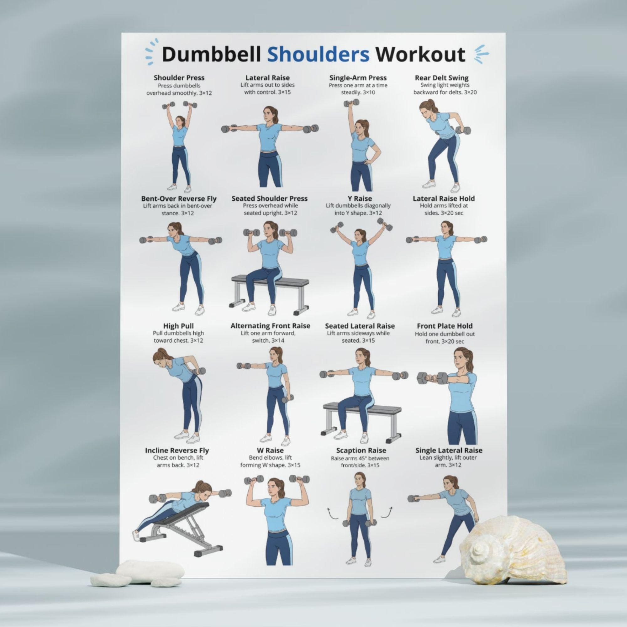 Dumbbell Shoulders Workout Poster, Shoulder Exercise Chart, Dumbbell ...