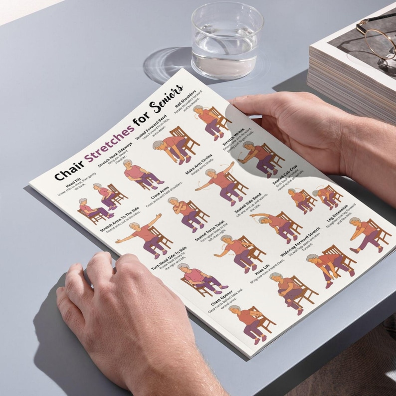 Chair Stretches for Seniors, Printable Seated Stretch Chart, Gentle ...