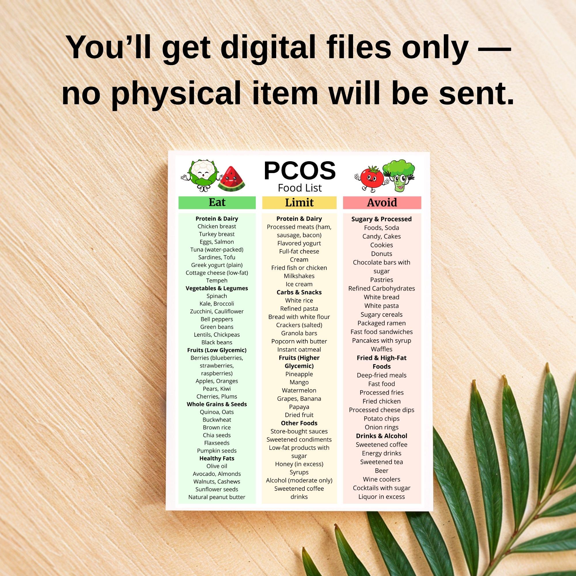 PCOS Food List Printable for Women, PCOS Diet Food Chart PDF, Hormone ...