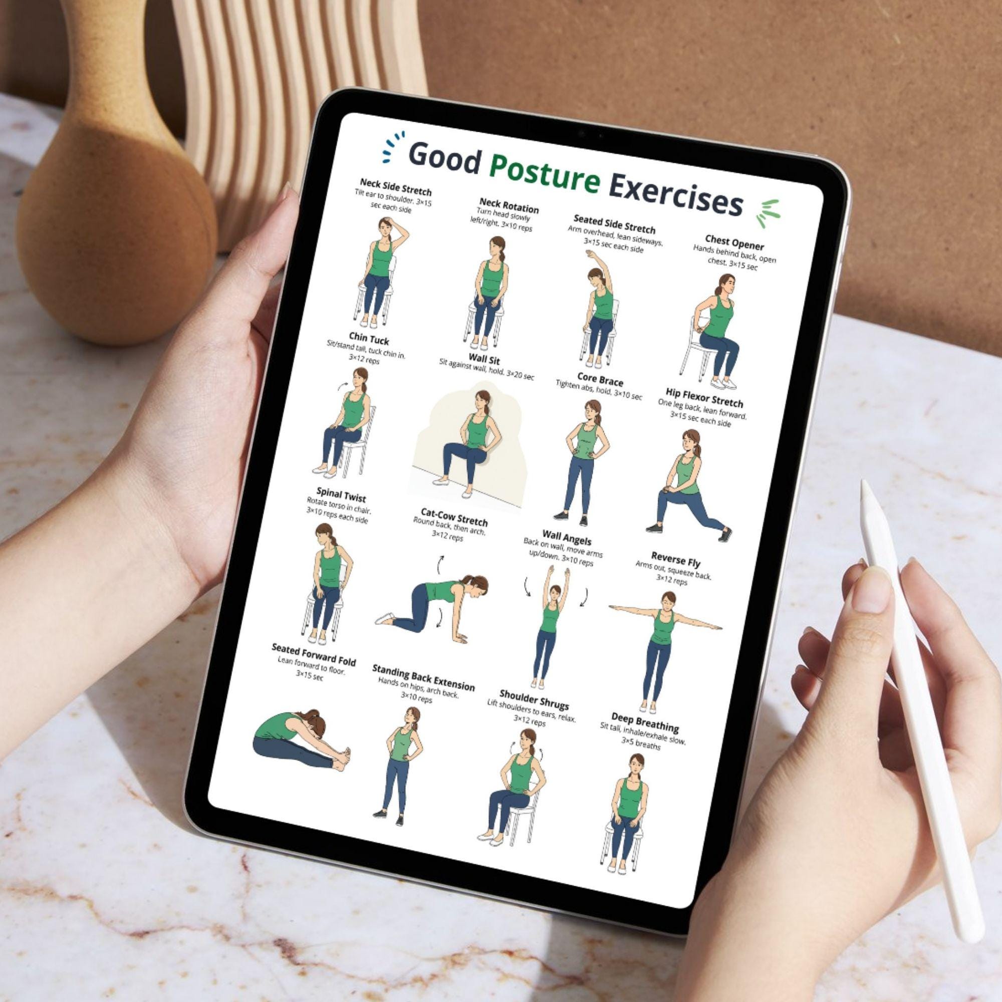 Good Posture Exercises Chart | Printable Back and Neck Workout Poster ...