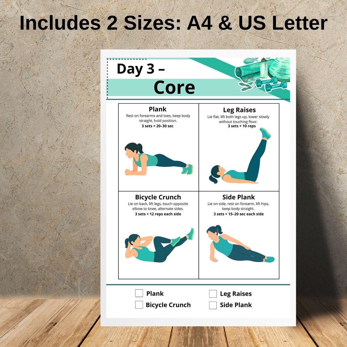 7-day Home Workout Plan for Women – Printable Exercise Chart, Full Body ...