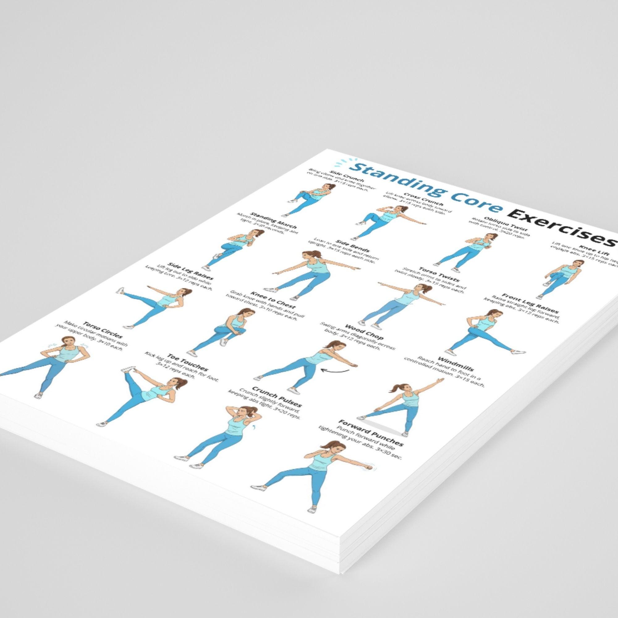 Core & Abs Workout Charts Set, Standing Core Exercises, Lower Belly Abs ...