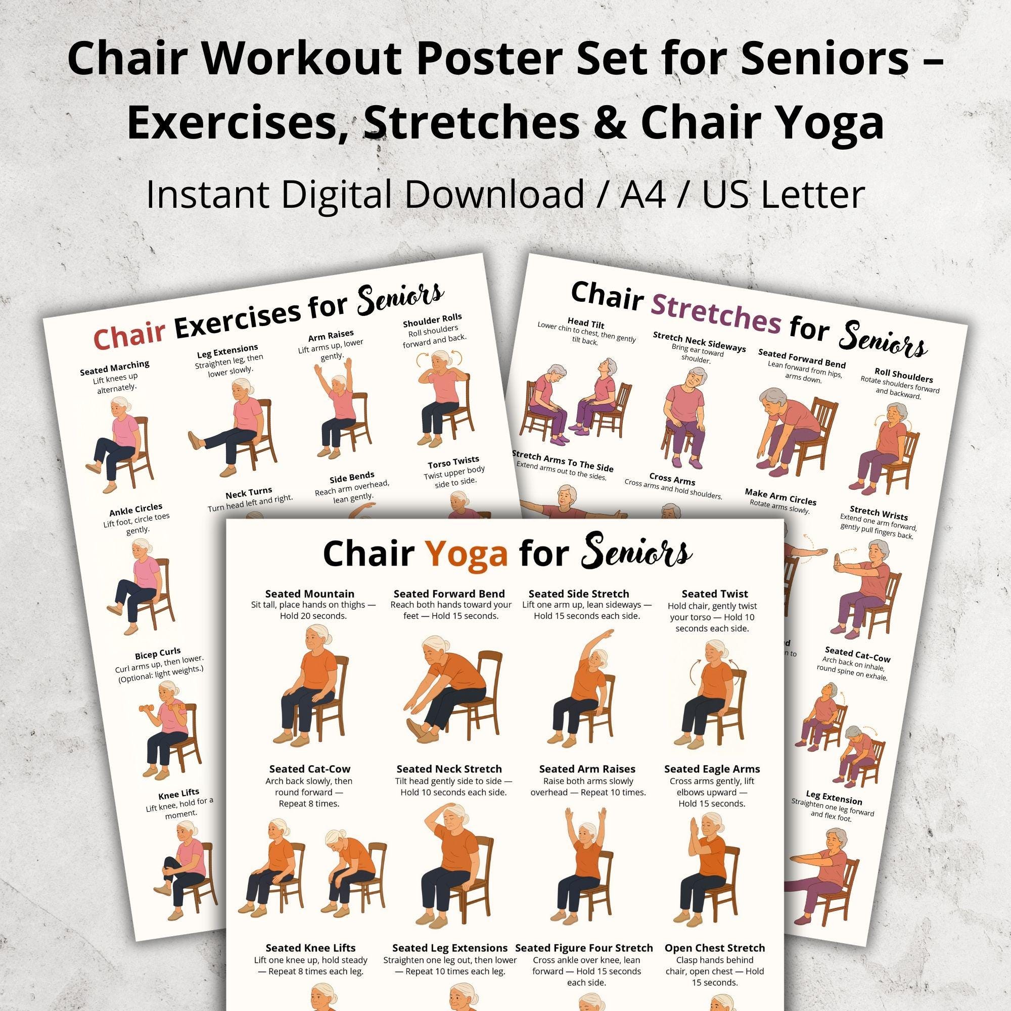Chair Exercises for Seniors Poster Set, Chair Yoga for Seniors, Seated ...