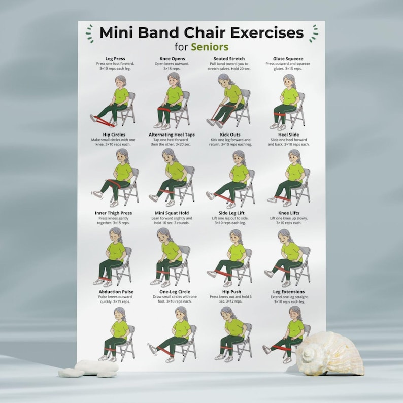 Mini Band Chair Exercises for Seniors Poster, Seated Resistance Band ...
