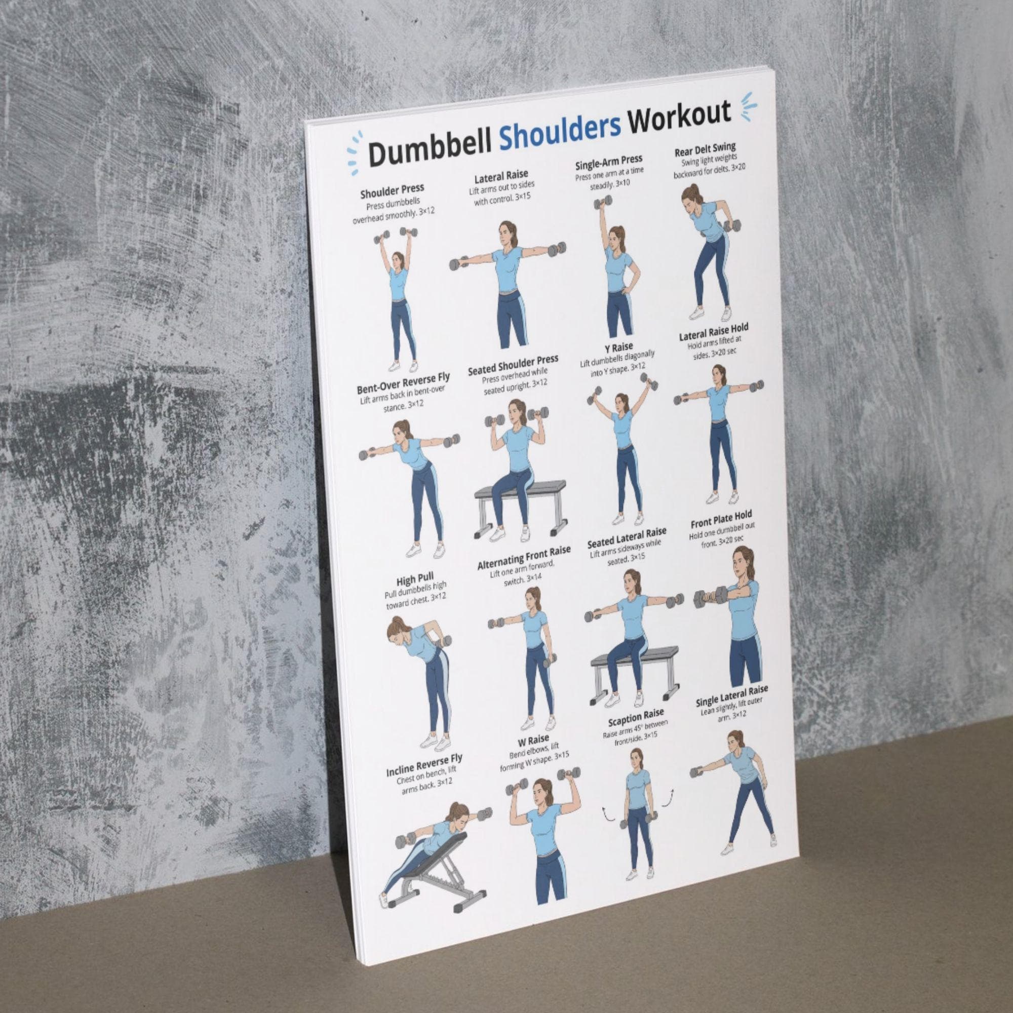 Dumbbell Shoulders Workout Poster, Shoulder Exercise Chart, Dumbbell ...
