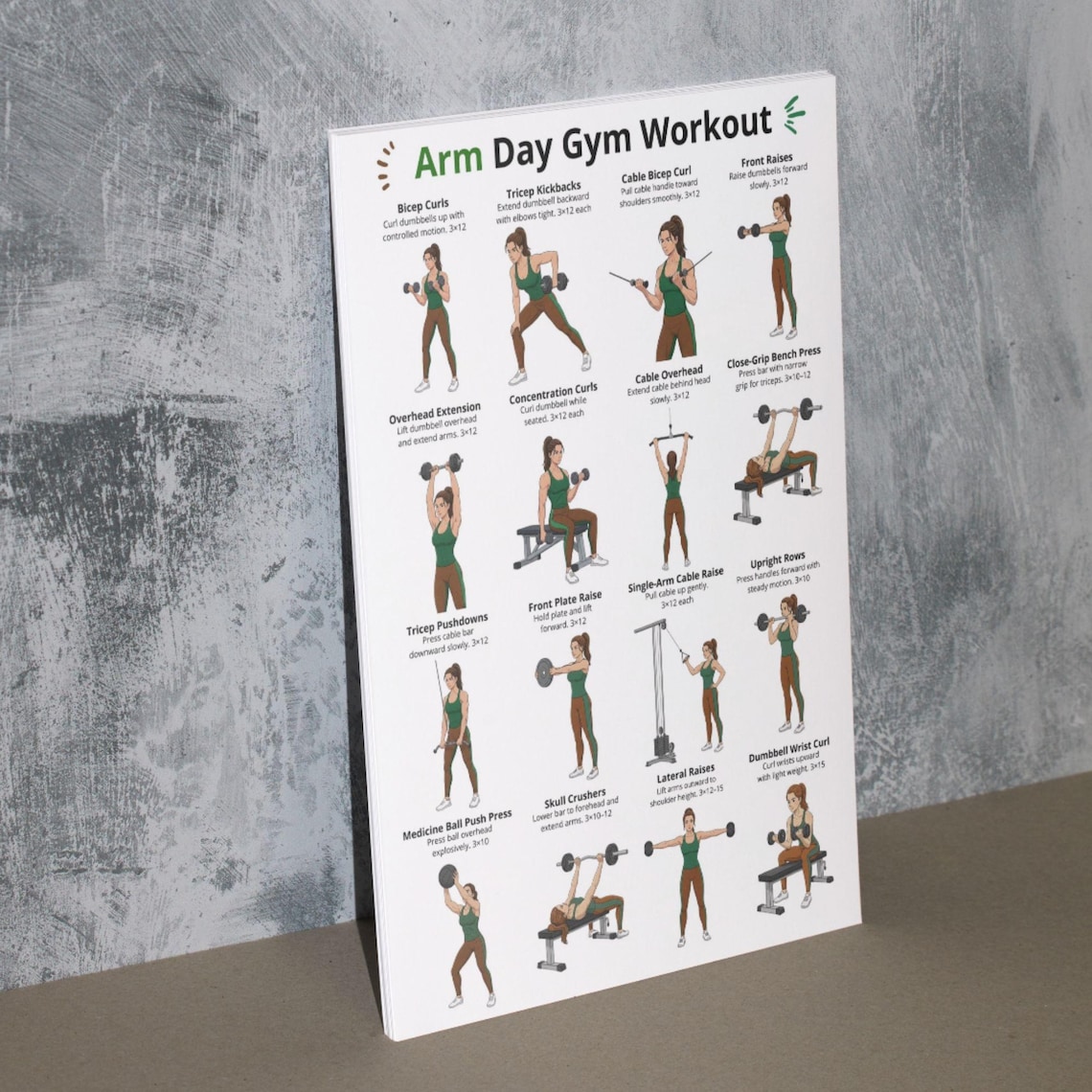 Arm Day Gym Workout Poster, Bicep & Tricep Exercises Chart Printable ...