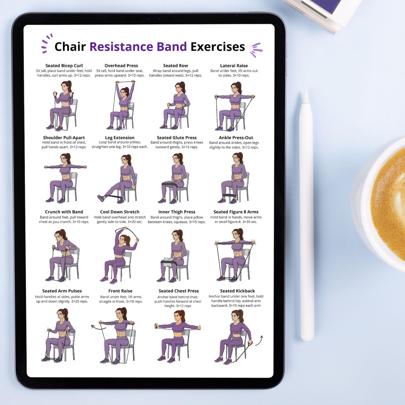 Resistance Band Workout Poster Set Printable - Full Body, Upper Body ...