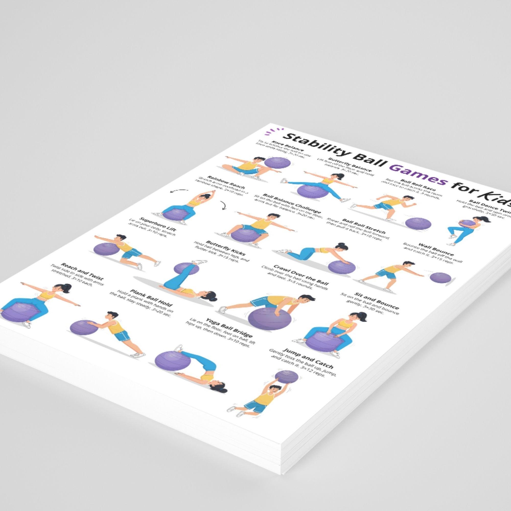 Stability Ball Games for Kids Poster, Exercise Ball Activities Chart ...