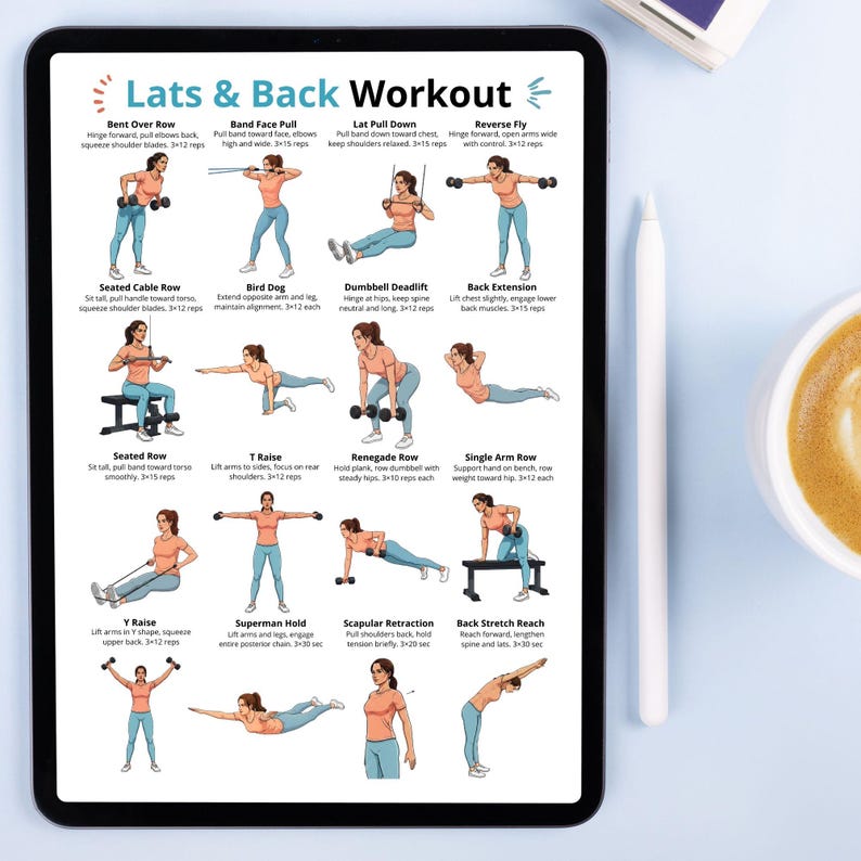Lats and Back Workout Poster PDF, Lat and Upper Back Exercise Chart ...