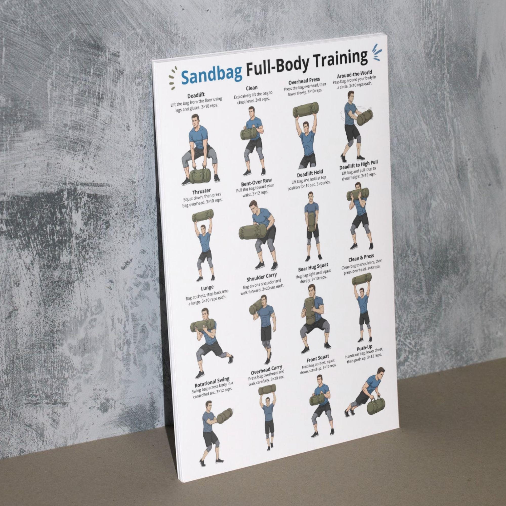 Sandbag Full Body Workout Poster, Sandbag Exercises Chart Printable ...