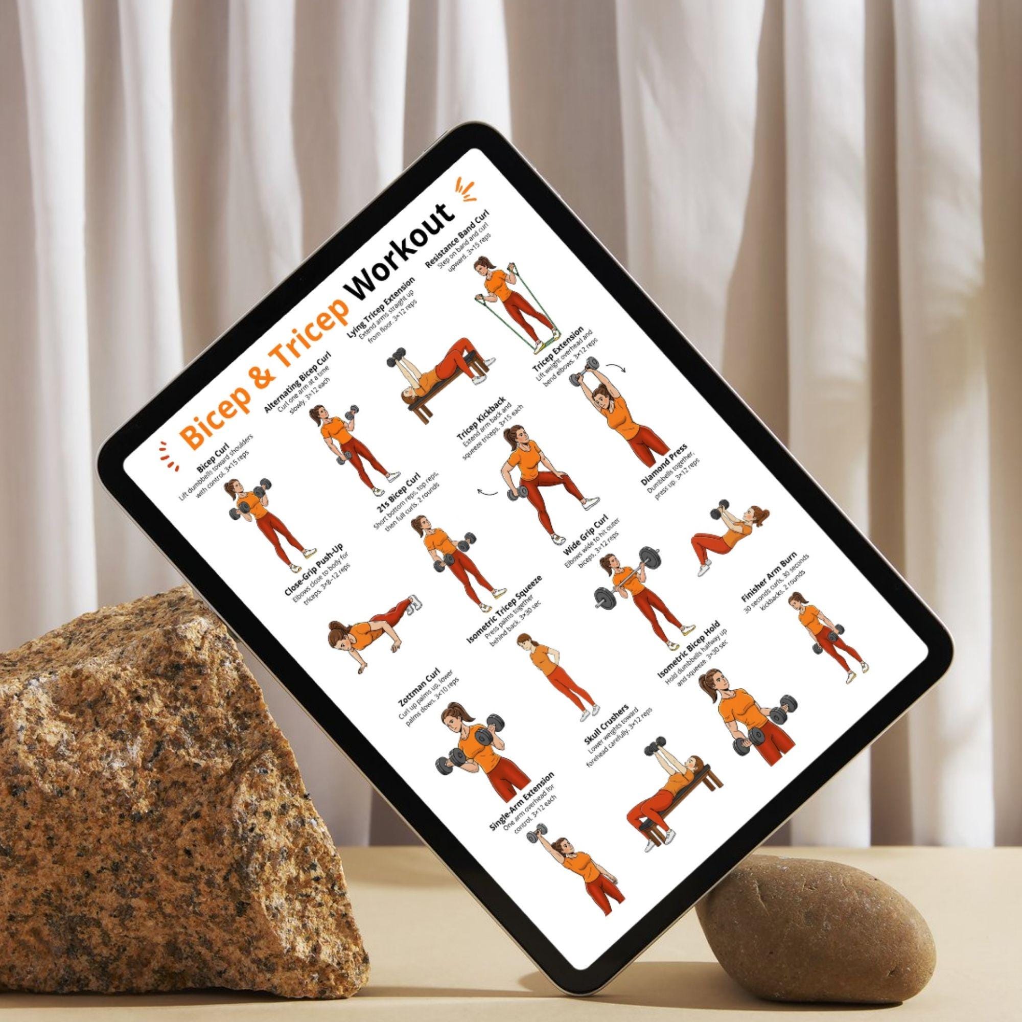 Biceps and Triceps Workout Chart, Arm Exercises With Dumbbells and ...