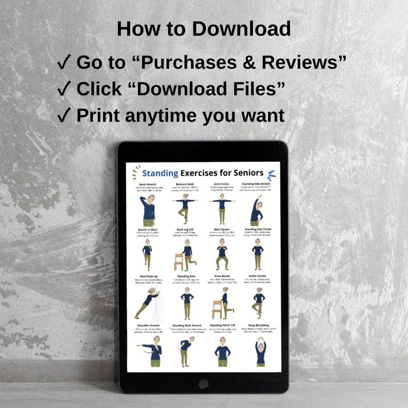 Standing Exercises for Seniors Printable | Gentle Balance Workout Chart ...
