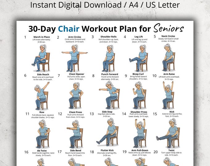 30 Day Seated Exercises for Seniors Printable | Chair Exercise Chart ...