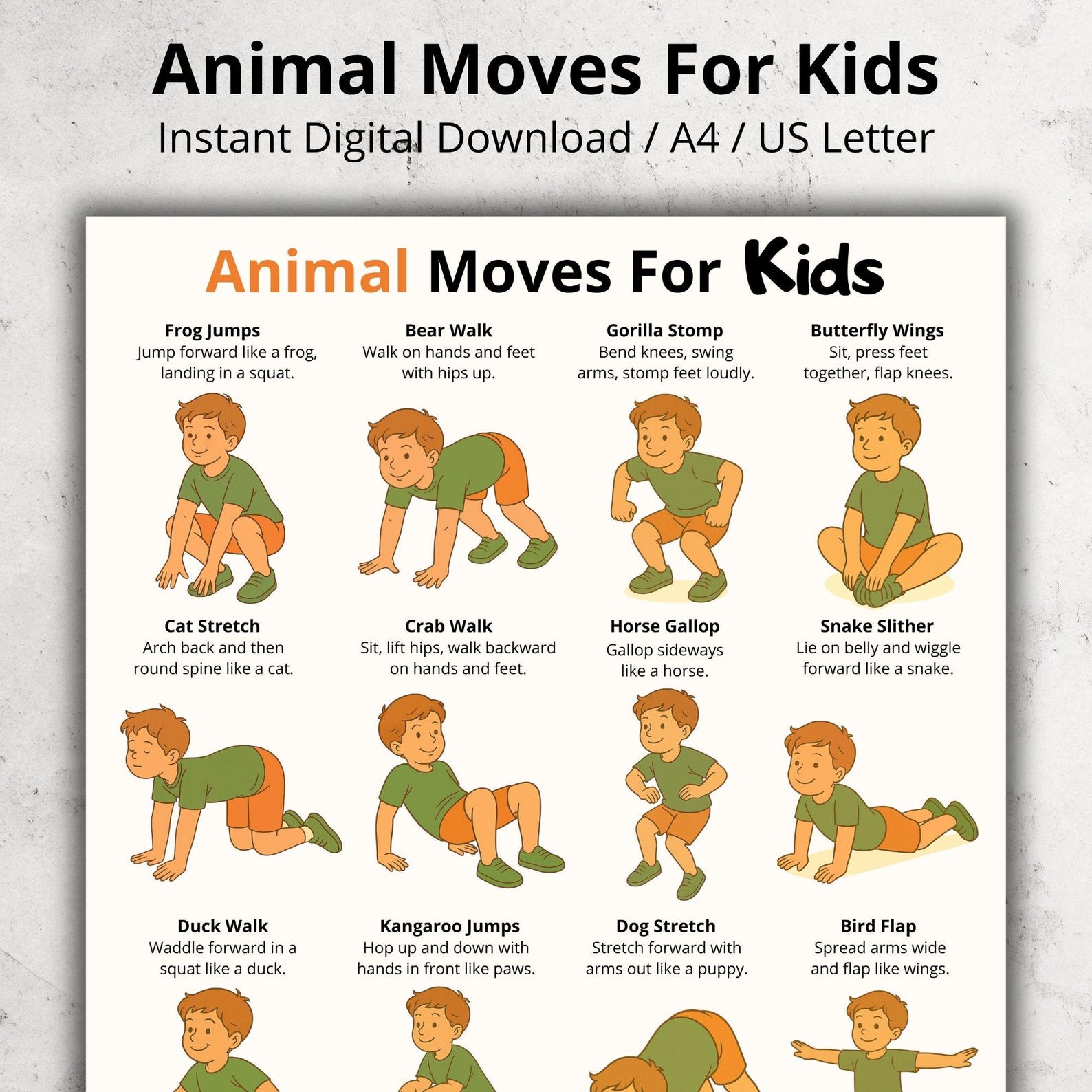 Animal Moves for Kids – Fun Exercise Chart With Animal Actions, Active ...