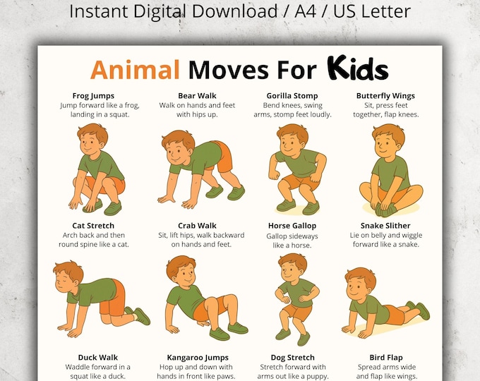 Animal Moves for Kids – Fun Exercise Chart With Animal Actions, Active ...