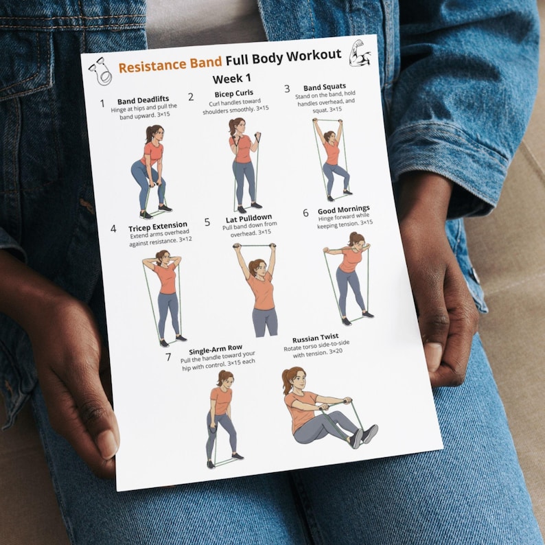 Resistance Band Full Body Workout Poster, 4 Week Band Exercise Chart ...