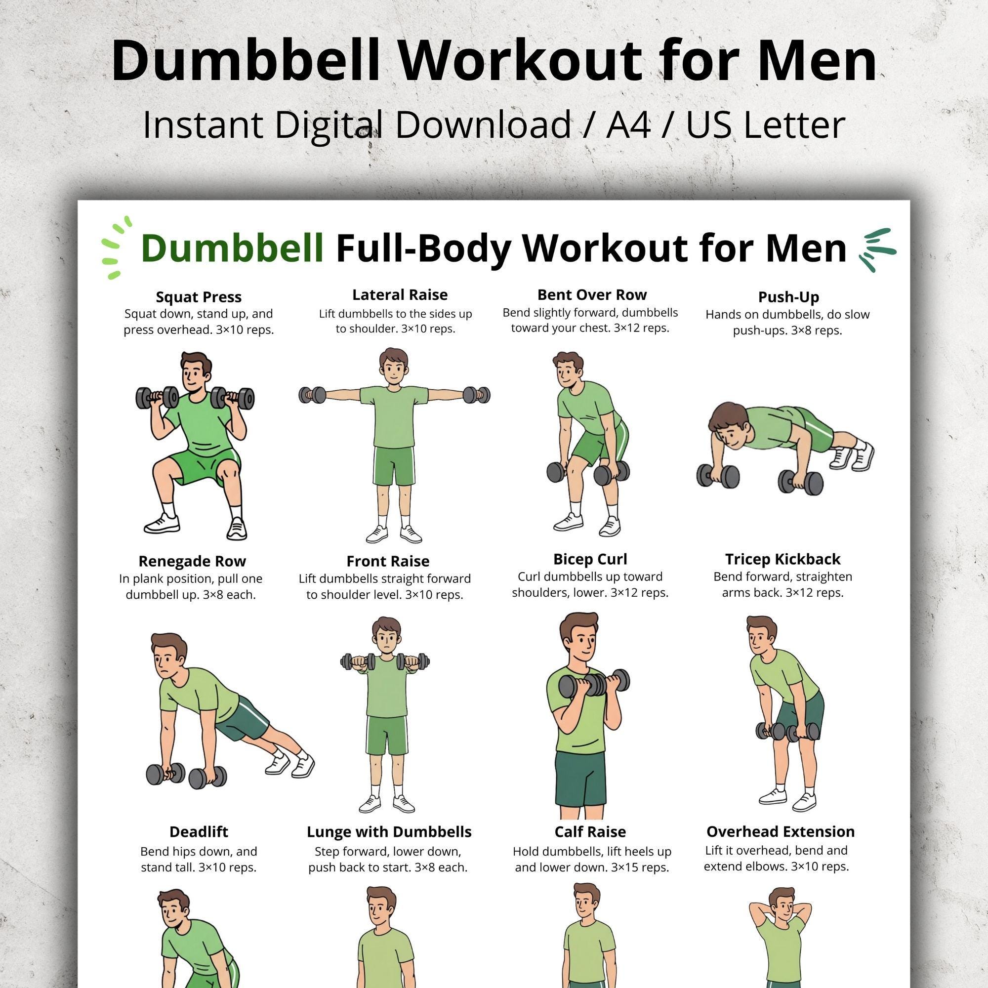 Dumbbell Full Body Workout for Men PDF, Home Gym Exercise Chart for Men ...