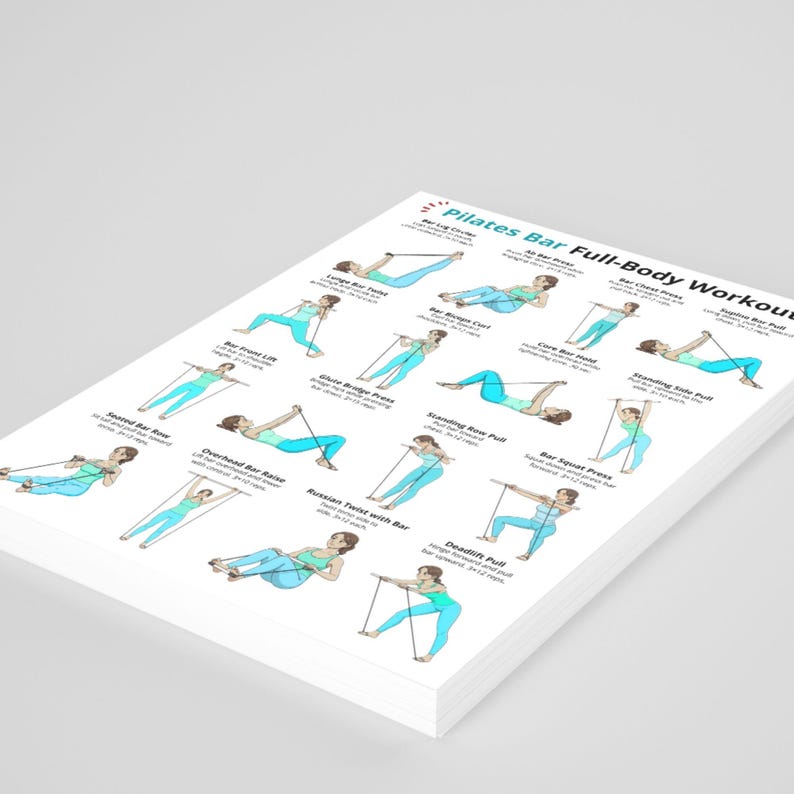 Pilates Bar Workout Poster, Full Body Exercise Chart Printable, Pilates ...