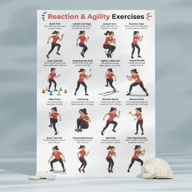 Reaction and Agility Exercises Poster, Speed and Coordination Exercises ...