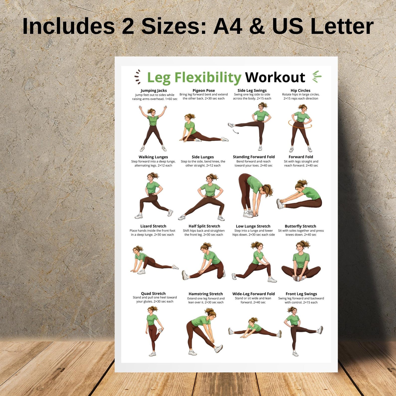 Leg Exercises Poster Printable, Leg Stretch Exercises Chart, Lower Body ...