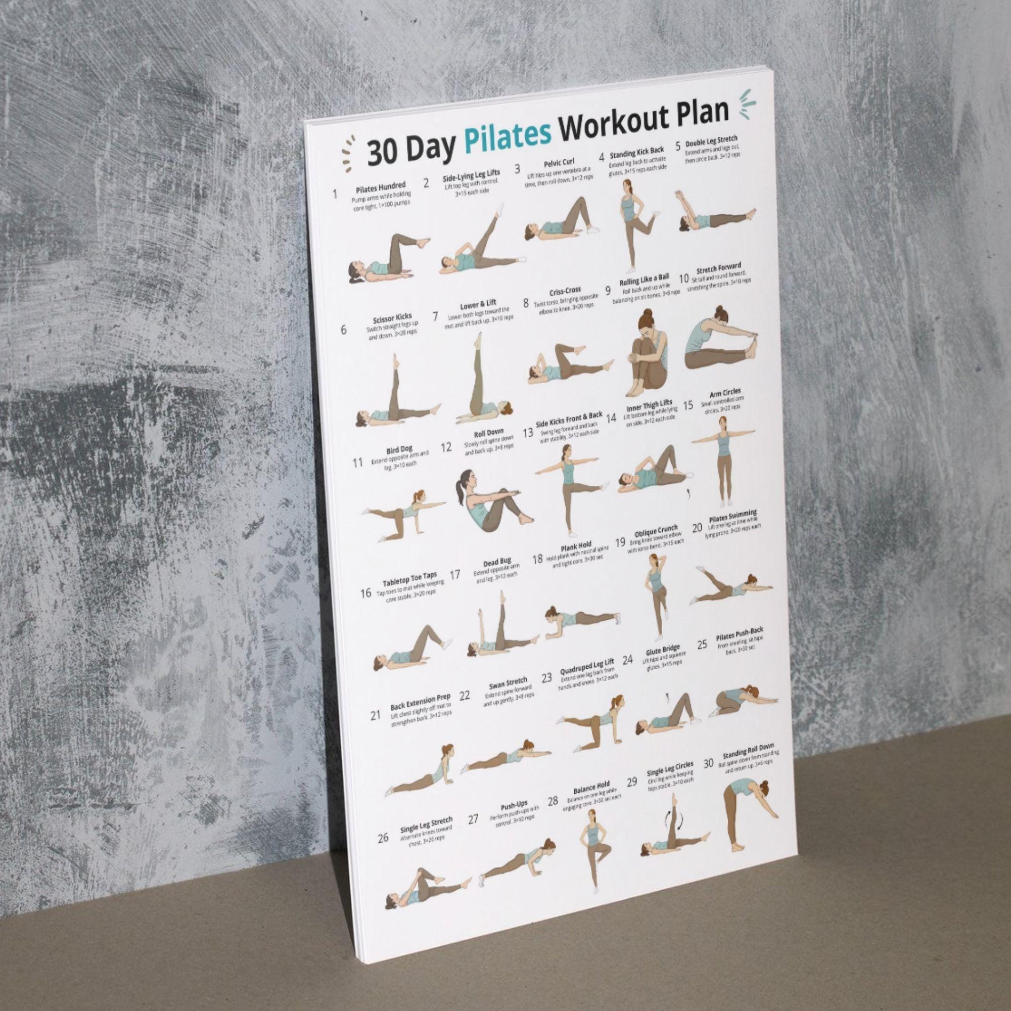 30 Day Pilates Workout Plan Printable, Daily Pilates Exercises at Home ...