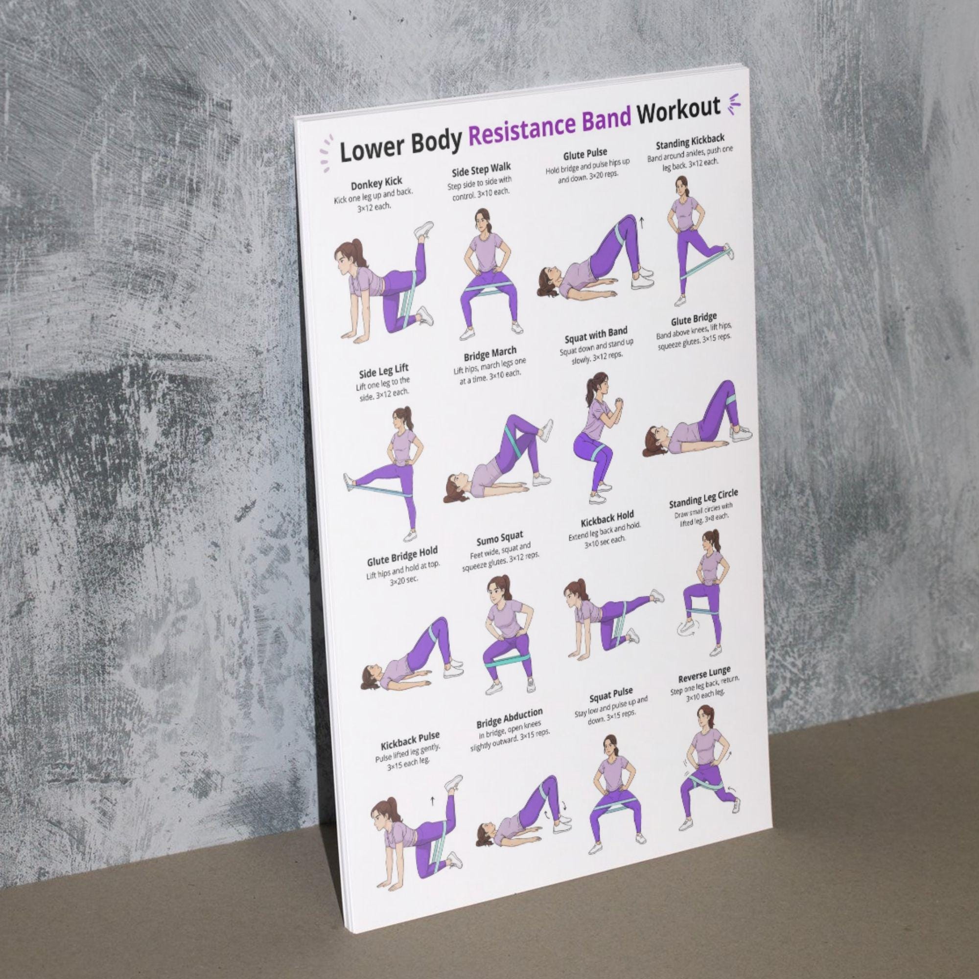 Lower Body Resistance Band Workout Poster, Glute and Leg Exercise Chart ...