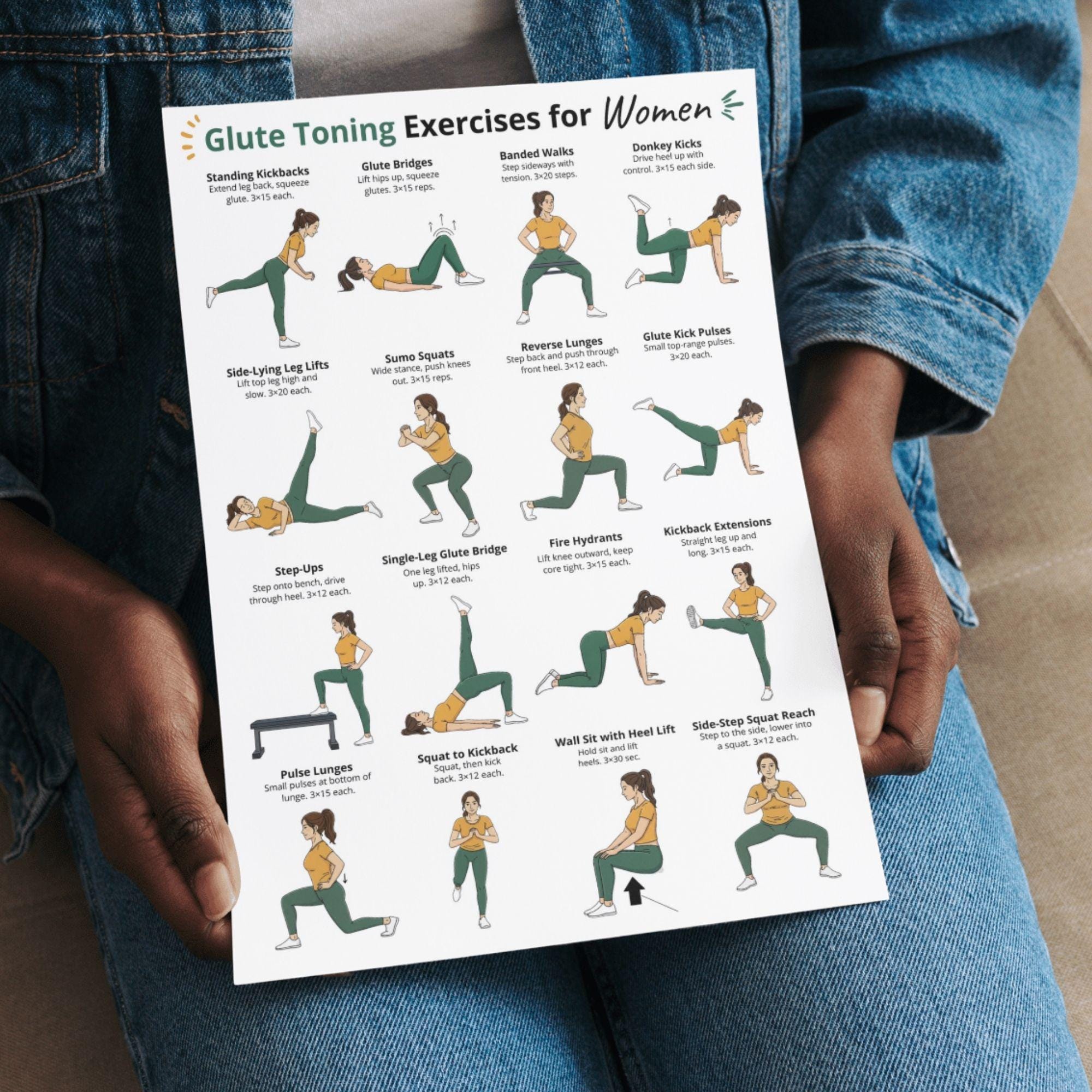 Glute Exercises for Women, Lower Body Exercise Chart, Glute Workout ...