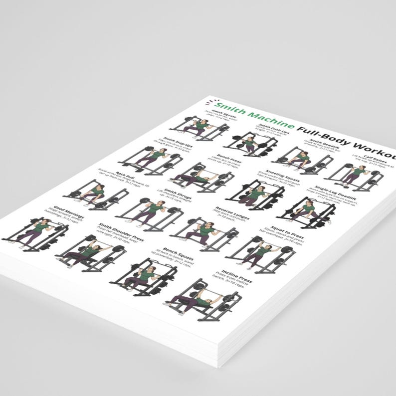 Smith Machine Full Body Workout Poster, Gym Exercise Chart, Smith Machine Exercises Printable ...