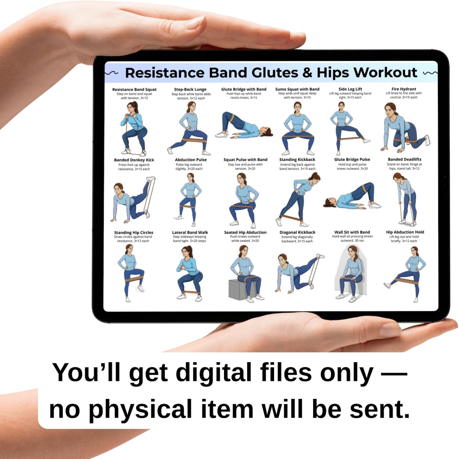 Resistance Band Glutes & Hips Workout Poster, Resistance Band Lower ...
