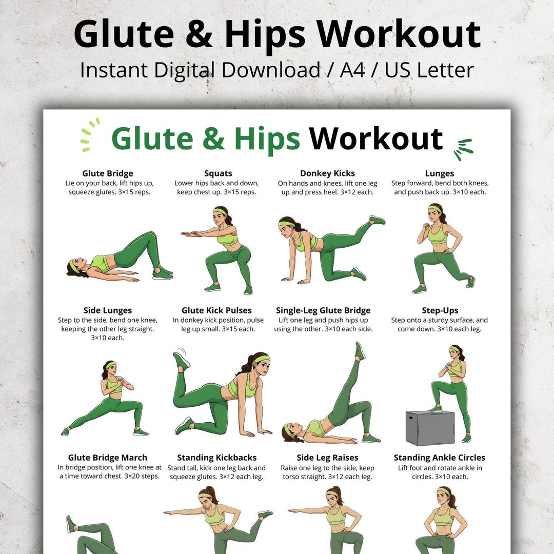 Glute and Hips Workout | Lower Body Exercise Chart | Leg and Glute ...