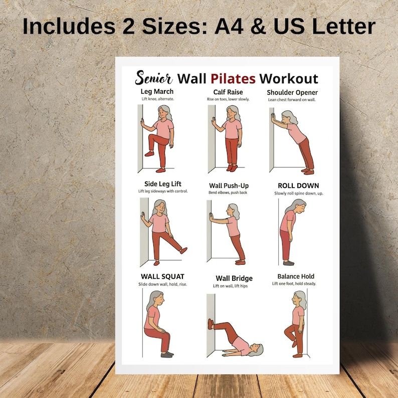 Wall Pilates for Seniors Printable – Senior Exercise Chart, Gentle Wall ...