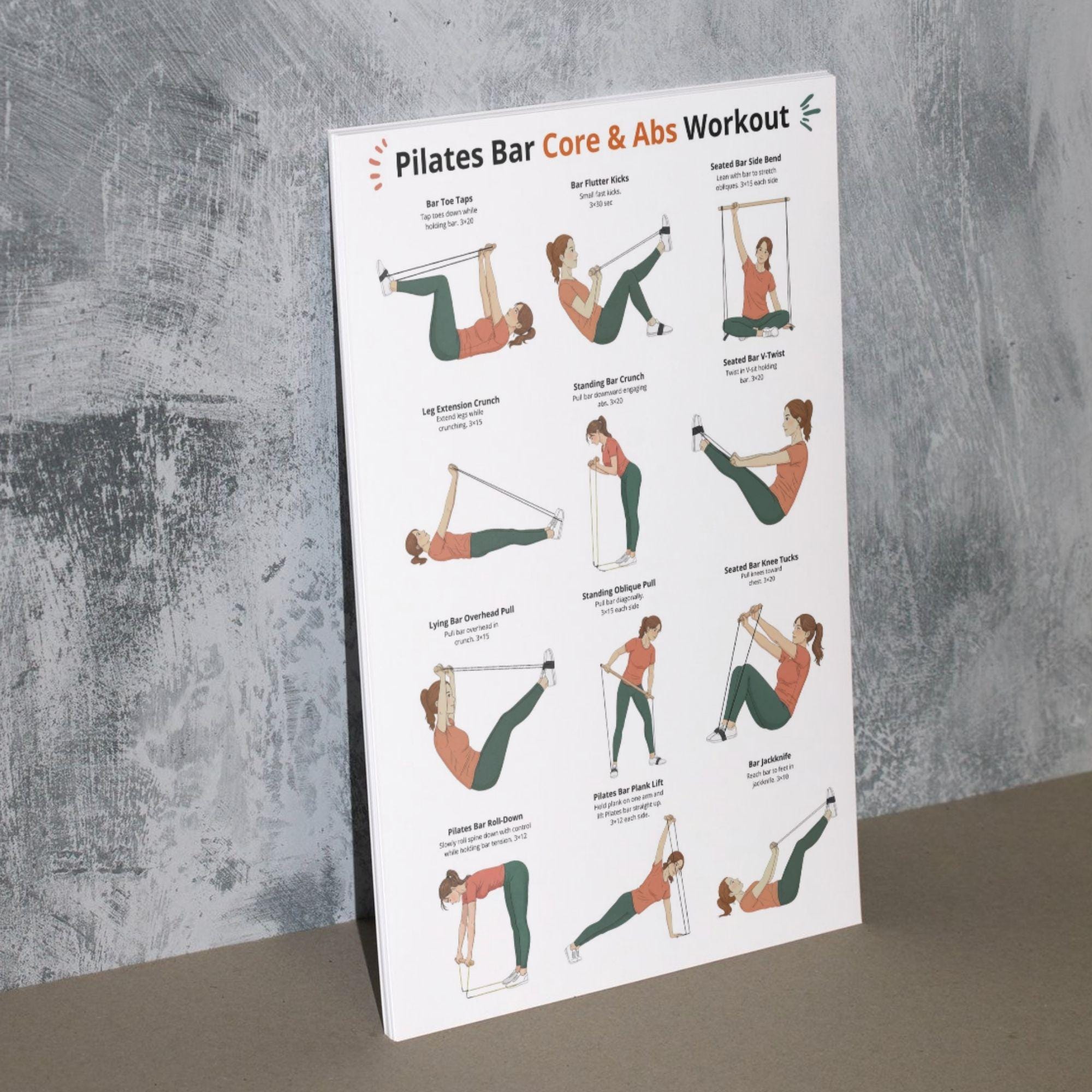 Pilates Bar Core & Abs Workout, Core Abs Exercises Chart, Pilates Bar ...