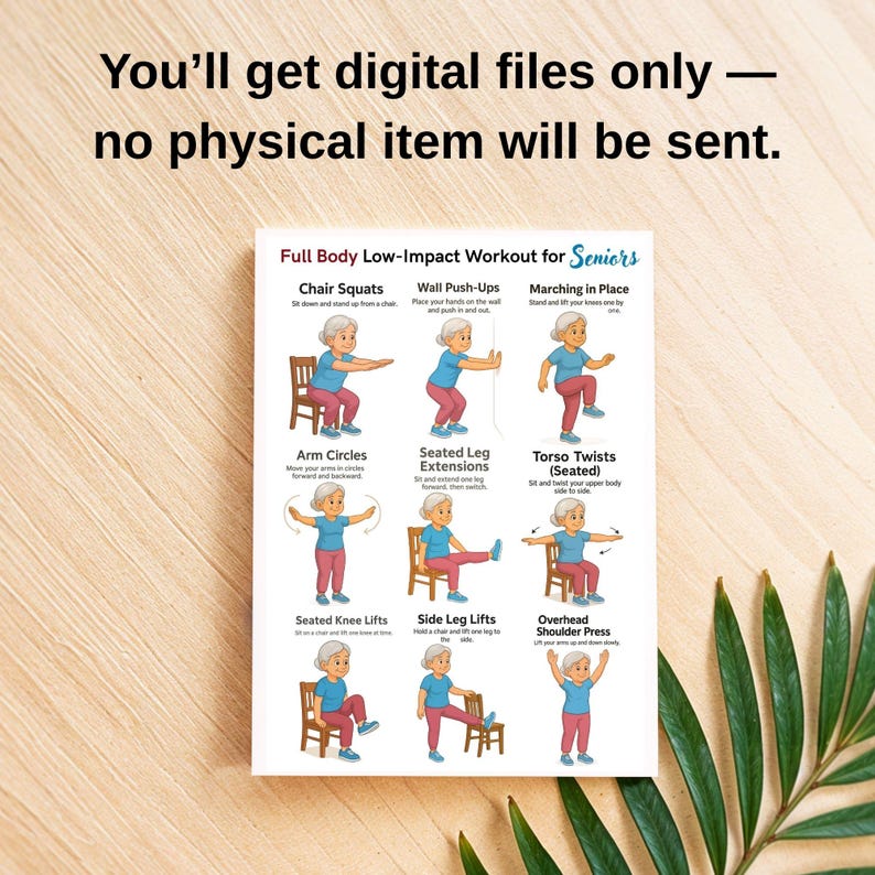 Senior Exercise Chart Printable – Low Impact Full Body Workout for Seniors, Chair & Wall ...